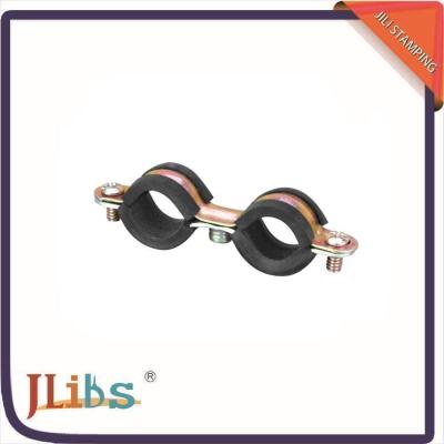 China Tube Holder Exhaust Pipe Clamp Mounting Bracket , Double Pipe Hanger With Outer Rubber for sale