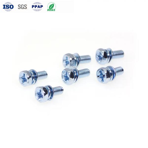 Quality M4 Combination Screw Blue Zinc Cross Groove Hexagonal Head Screw With Flat for sale