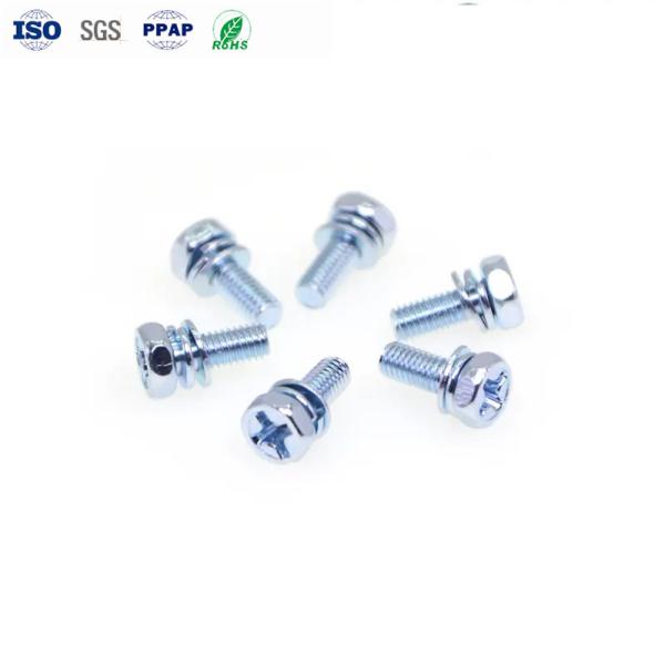 Quality M4 Combination Screw Blue Zinc Cross Groove Hexagonal Head Screw With Flat Washer for sale