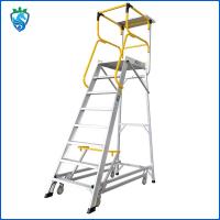 China Heavy Duty Aluminum Mobile Step Ladder 2-3 Steps Industrial Safety Platform 150kg Capacity for sale