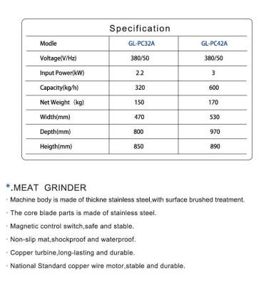 China National Standard Copper Wire Motor Meat Grinding Machine With 2200W Power And 320kg/h Capacity for sale