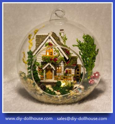 China Diy wooden dollhouse mini glass dollhouse miniature room box model building cottage G015 for sale