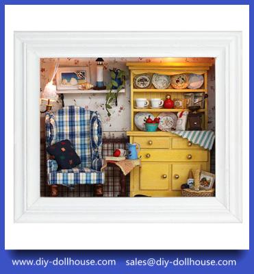 China Diy wooden dollhouse mini glass dollhouse miniature room box model building cottage W003 for sale