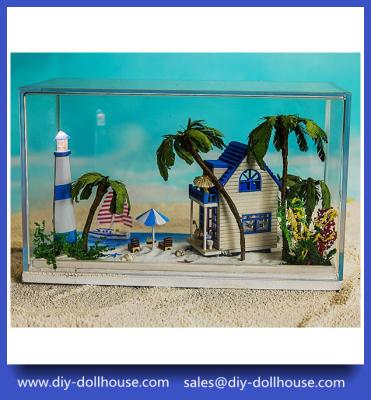China Diy wooden dollhouse mini glass dollhouse miniature room box model building cottage N002 for sale