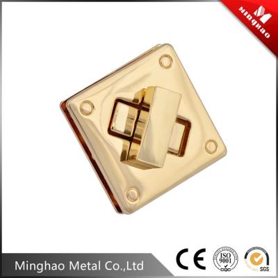 China Durable gold handbag square turn lock for bag parts,30.9*30.9mm,Zinc alloy lock for sale