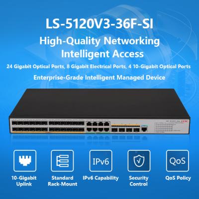 China H3C S5120V3-36F-SI Layer 3 Gigabit Managed Switch, 24×SFP, 8×Combo GE, 4×10G SFP+ Uplink, IRF Stacking, IPv6, QoS & Security for Enterprise Network for sale