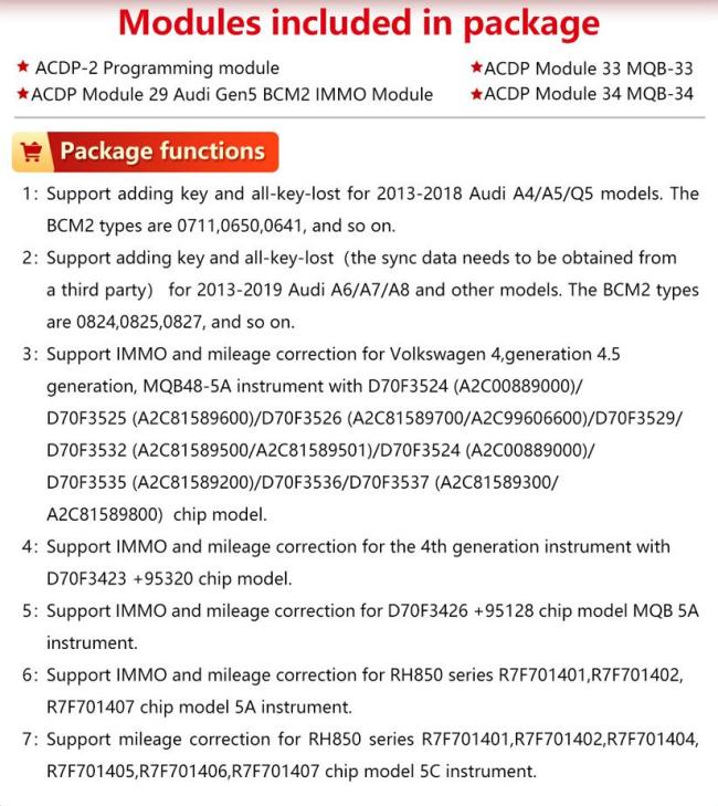 Yanhua ACDP-2 VW/Audi BCM2/MQB Package with Module 29/33/34