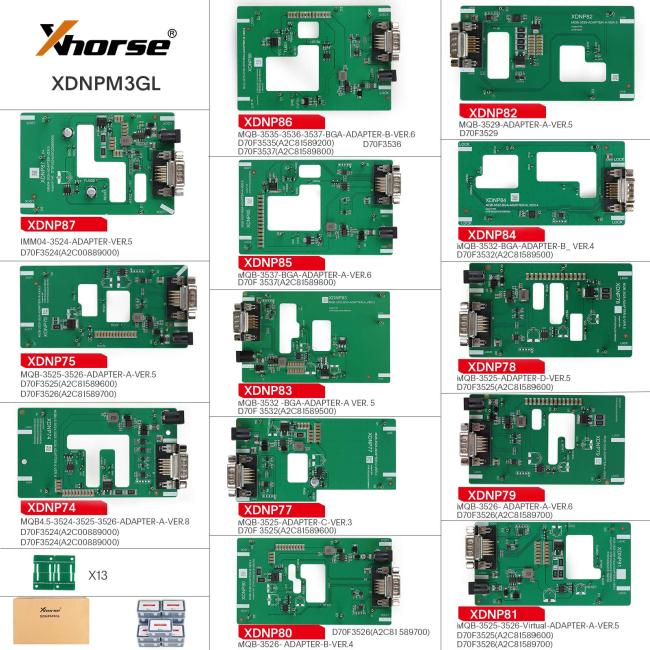 Xhorse MQB48 No Disassembly No Soldering Adapter 13 Full Set XDNPM3GL