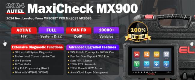 Autel MaxiCheck MX900 OBD2 All System Diagnostic Scanner, Bi-Directional Control, DoIP/CAN FD, Read/Clear Code, 40+ Service, Upgrade of MK808/MX808