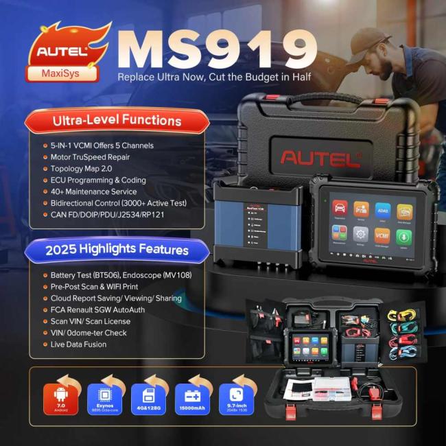 Autel Maxisys MS919 Diagnostic Scanner 5-in-1 VCMI, ECU Programming & Coding, Topology Module Mapping