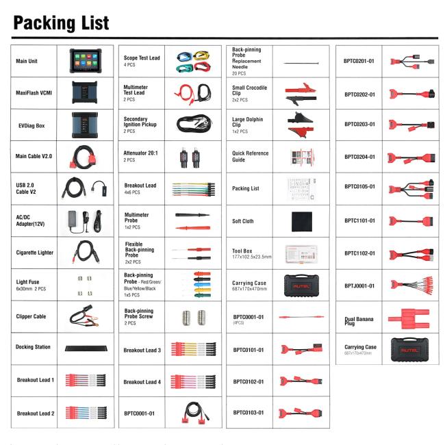 AUTEL MaxiSYS Ultra EV Packing List