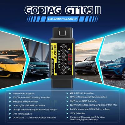 中国 GODIAG GT105 II ECU IMMO Prog AD ブレイクアウトボックス ECUコネクタ GT105 II 電圧アラームプロンプト機能付き 販売のため