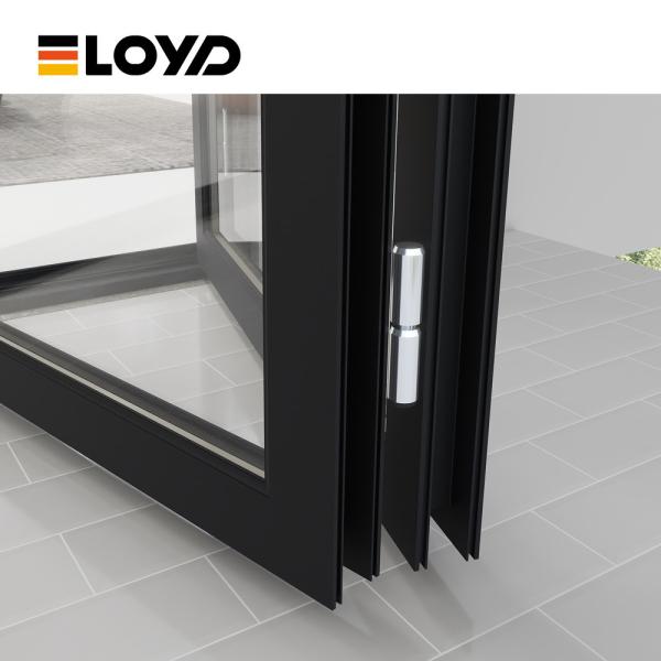 Quality Matte Black Stacking Folding Sliding Glass Doors Accordion Aluminium Frame for sale