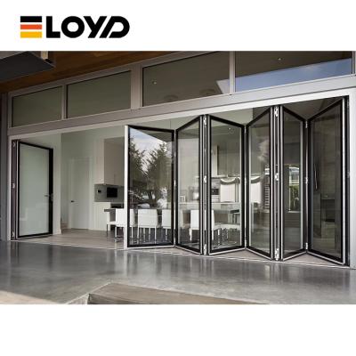 China SUNGYE Exterior Hurricane Proof Bi Folding Door Accordion Folding Glass Door Aluminum Patio Bifold Doors for sale