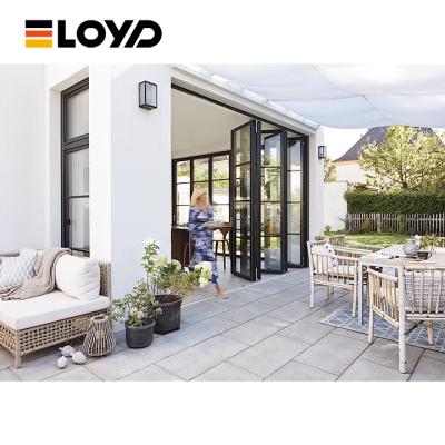 China Residential Aluminium Bifold Doors Grey / to Select in Color Samples Eloyd Patio Double Glass Exterior Accordion Folding Door for sale