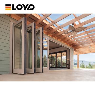 China ELOYD NFRC Home Hotel Villa House Outdoor Patio Balcony Sliding Folding Doors Modern Black Aluminium Glass Bifold Door for Sale for sale