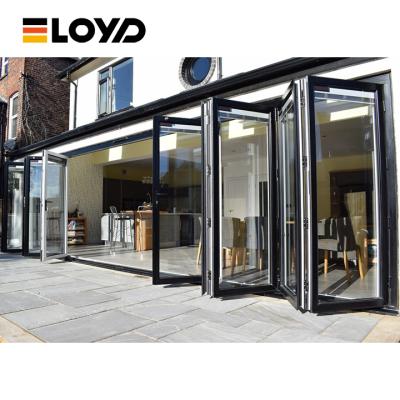China Latest Design Exterior Accordion Aluminum Double Glass Accordion Aluminium Folding Door Bifold Patio Doors for sale