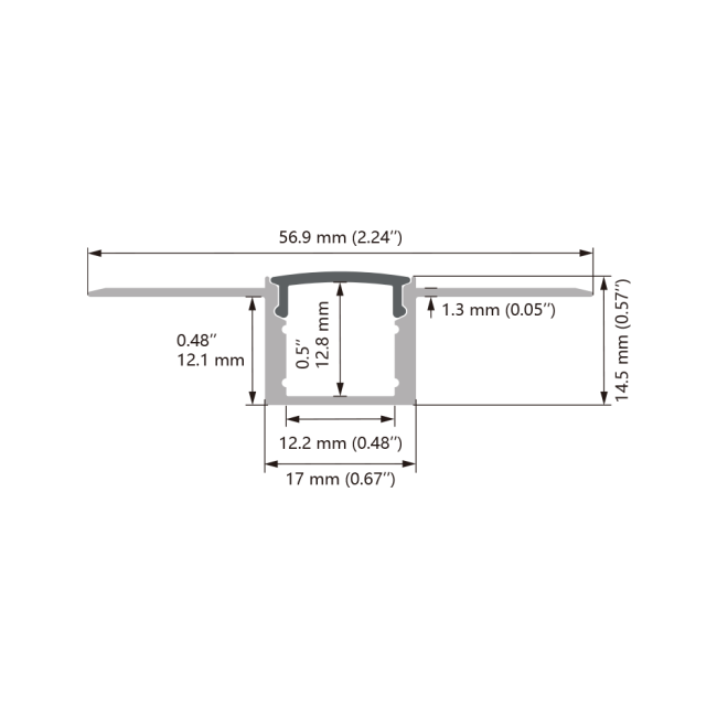Close-up view of LED aluminum profile construction