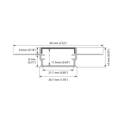 Cina Profilo LED in alluminio a incasso con dimensioni W64,0 × H14,0mm e larghezza PCB fino a 11,0mm per alimentatore LED integrato in vendita