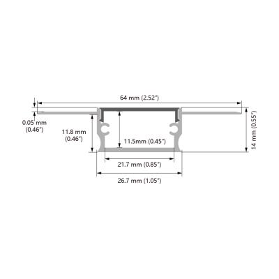 Cina Profilo LED in alluminio 6063 W64,0 × H14,0mm con larghezza PCB fino a 11,0mm per canale a incasso per strisce LED in vendita