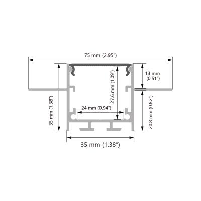 China 6061-T6 Aluminiumlegierung, eingelassenes LED-Profil mit hochtransparentem PMMA-Diffusor und Einbaumontage zu verkaufen