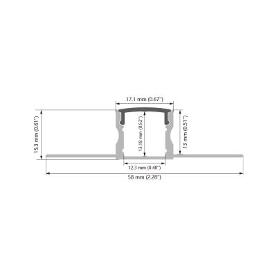 China W58.0 × H15.0mm IP20 Rated Recessed Aluminum LED Profile with PCB Width up to 12.0mm for Embedded Installation for sale