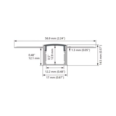 중국 3M 매립형 알루미늄 LED 프로파일, W57.0 × H14.5mm 크기, 최대 12.0mm PCB 폭, 매립 설치용 판매용