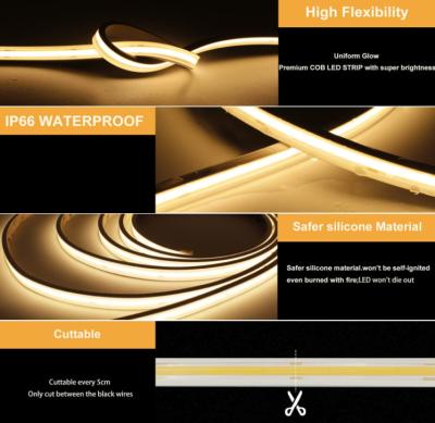 China Flexible COB LED Strip High Density Dotless IP65 Waterproof LED Tape Ribbon Light 220V 360 Leds 8mm A80 for sale