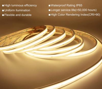 China Flexible COB LED Strip High Density Dotless IP65 Waterproof LED Tape Ribbon Light 220V 360 Leds 8mm A80 for sale