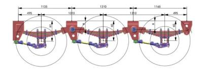 Cina 3 Axle Heavy Duty Trailer Suspension 200MM 48 tonnellate di ODM rosso di 90mm in vendita