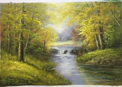 China Handmade Oil Painting Unframed Hand Made Painted Forest Landscape Pattern Canvas Green Color house decoration for sale