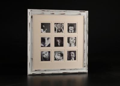 China 9 – Openings Double Matted 4” x4” Collage Photo Frame In Distress White Finishing for sale