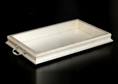 China Antique Silver Finishing 17”x11” Wooden Display Tray With Two Metal Handles for sale
