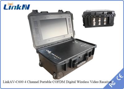 China IP65-4-kanaal COFDM Koffer Videoontvanger met Batterij & Vertoningsaes256 Encryptie Hoge Gevoeligheid 106dBm@2MHz Te koop