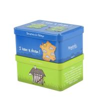 China Personalized Rectangular Empty Cookie Tins Can With Hinged Stackable And Embossing Lid for sale