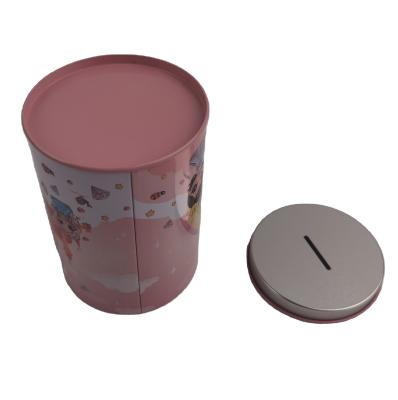 China Round Small Tin Gift Box Money Saving Tins With Coin Slot On Lid for sale