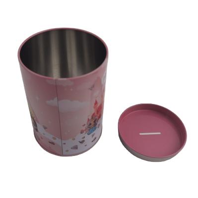 China Round Small Tin Gift Box Money Saving Tins With Coin Slot On Lid for sale
