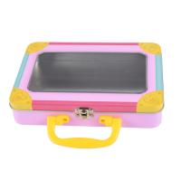China Food Grade Handle Rectangular Tin Box With Window Hinge Lid Metal Candy Tin for sale