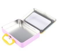 China Food Grade Handle Rectangular Tin Box With Window Hinge Lid Metal Candy Tin for sale