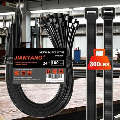 China Heavy Duty 24-Inch Long Zip Ties 300 LBS Tensile Strength Double Sided Toothed Nylon Cable Ties Super Durable Indoor Outdoor Use for sale