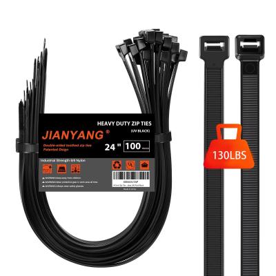 China 24 Inch Zip Ties Double Sided Toothed (Bulk 100 Pack),130 LBS Tensile Strength Heavy Duty Cable Wire Ties With Self-Locking Adju for sale