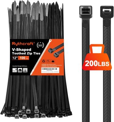 China Durable Nylon Cable Ties V-Shaped Toothed Self-Locking 200 LBS Tensile Strength 300mm Length Heavy Duty for sale
