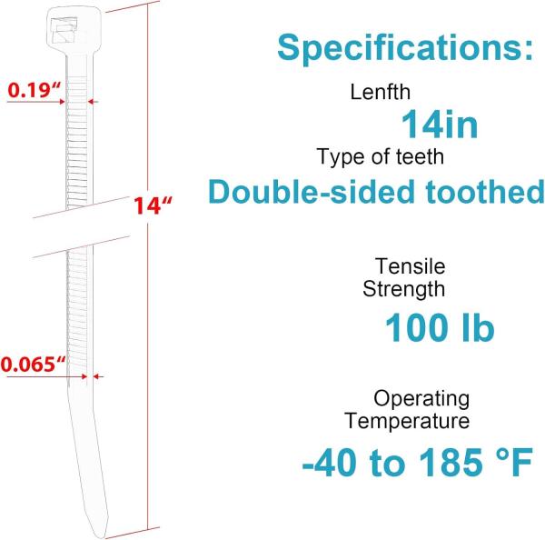 Quality 350mm Length Double Ended Cable Ties Black With Nylon 66 Material for sale