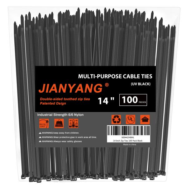 Quality 55 LBS Tensile Strength 12 Inch Nylon Cable Wrap Double Sided Black Plastic Cable Ties for sale