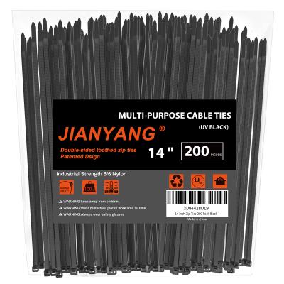 China Temperature Resistant Double Sided Zip Ties 14 Inch 100 LBS Tensile Strength Strong Releasable for sale