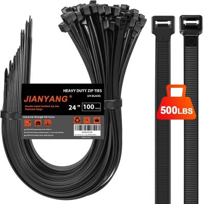 China 24 Inch Double Sided Zip Ties 500 LBS Tensile Strength Heavy Duty Reusable for sale