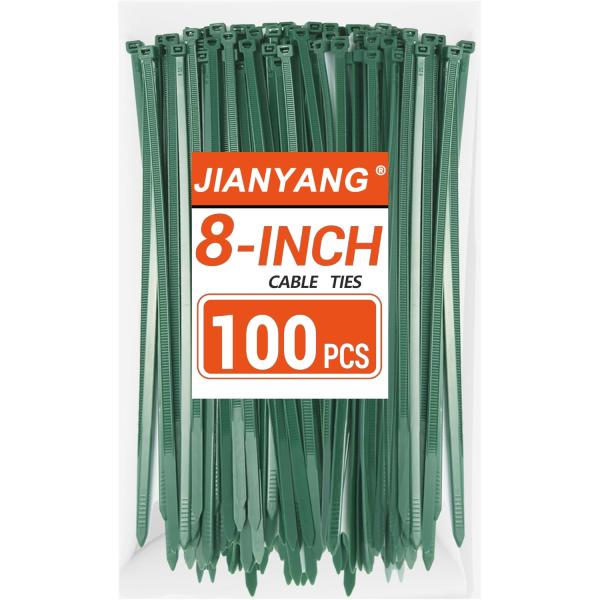Quality Green 8 Inch Plastic Cable Zip 45LB Tensile Strength UV Resistant Nylon Plastic Cable Ties for sale