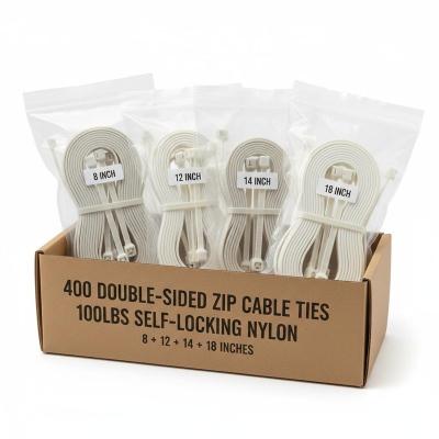 China Double-Sided 100LBS Self Locking Cable Ties Set - 8+12+14+18 Inches Nylon Zip Ties for sale