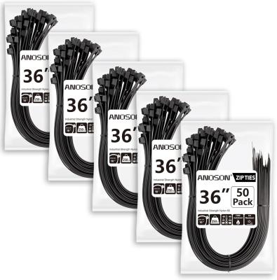 China 36-inch Long Heavy-Duty Cable Ties with 250lb Tensile Strength - Black Zip Ties (250 Pieces) for sale