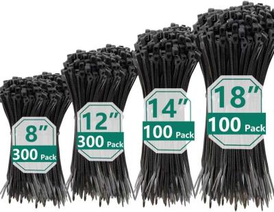 China Heavy-Duty Self-Locking UV-Resistant Black Nylon Cable Ties and Zip Ties in 8+12+14+18 Inch Sizes for sale